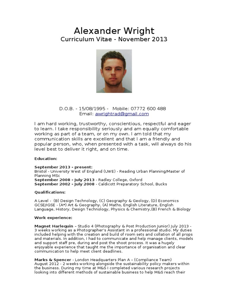 Alex Wright CV | PDF | Business | Science & Mathematics