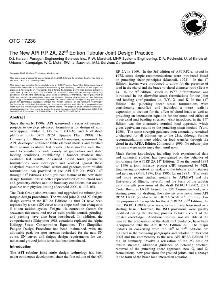 Api Rp2a. | PDF | Fatigue (Material) | Strength Of Materials