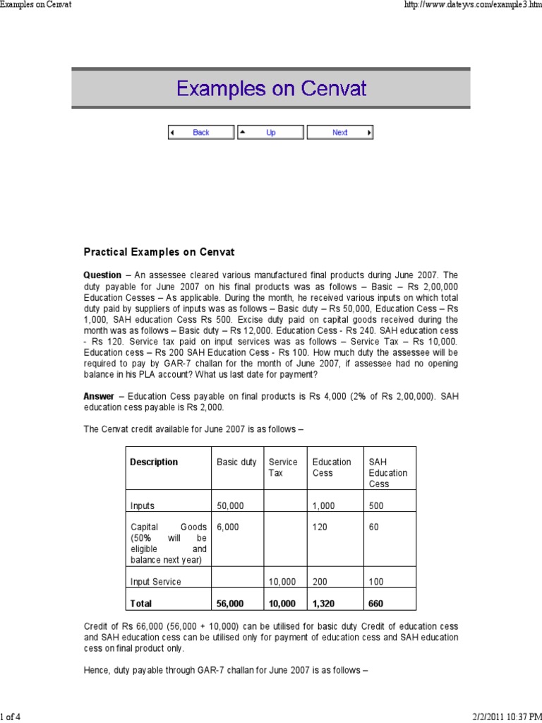 Examples on Cenvat Credit | PDF | Public Finance | Taxes