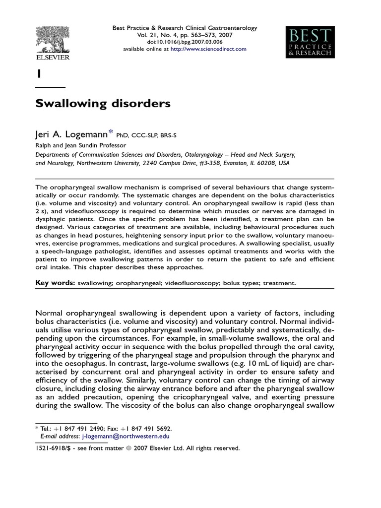1 Swallowing Disorders: Jeri A. Logemann | PDF | Animal Anatomy | Human ...