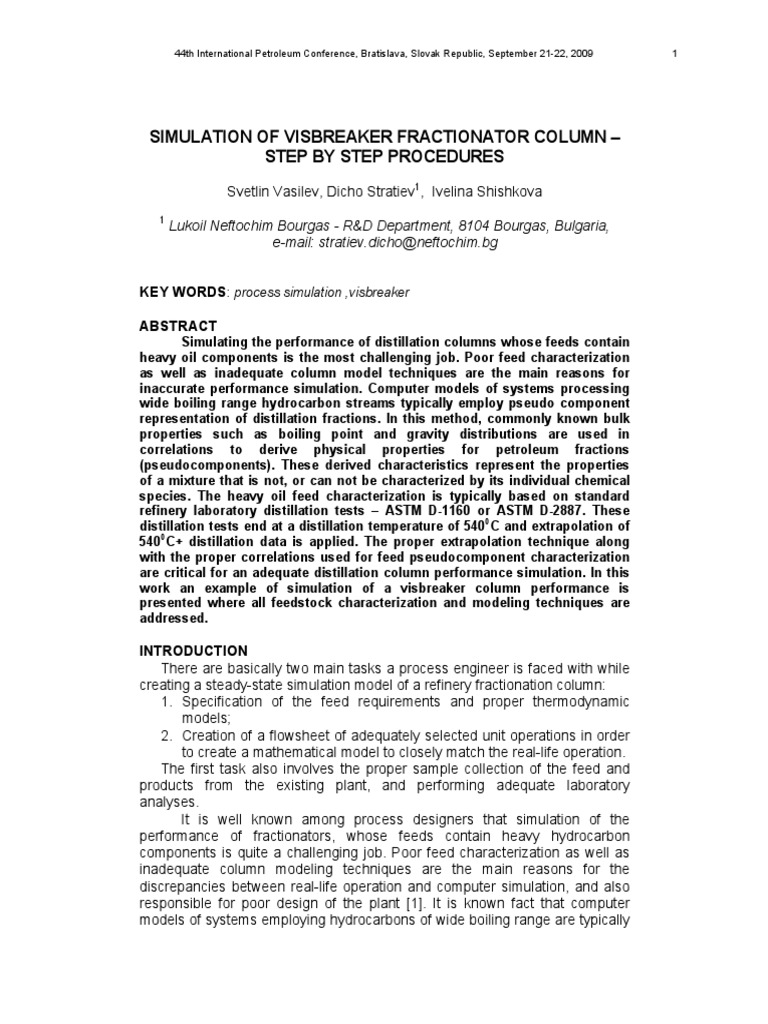 Simulation of Visbreaker Fractionator Column - Vasilev | PDF ...