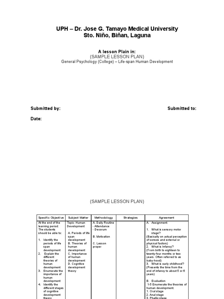 Lesson Plan (Sample) | PDF | Developmental Psychology | Lesson Plan