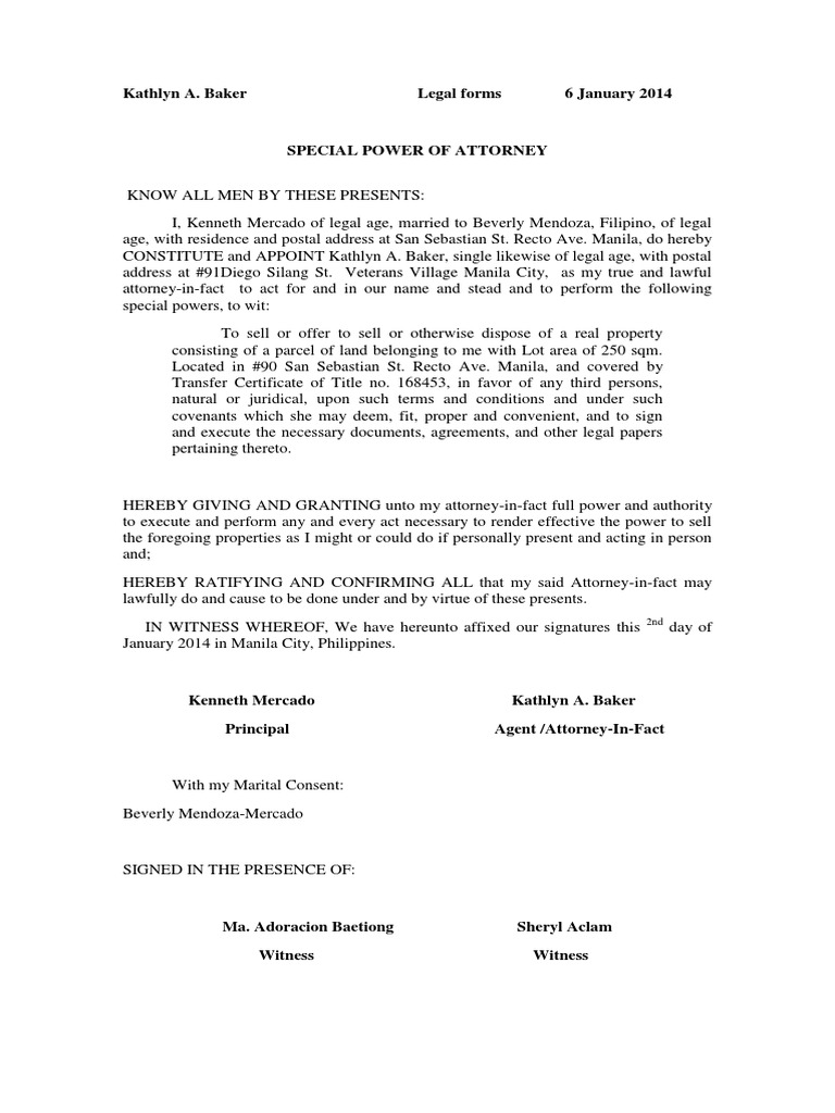 Legal Form TNR | PDF | Power Of Attorney | Lawyer