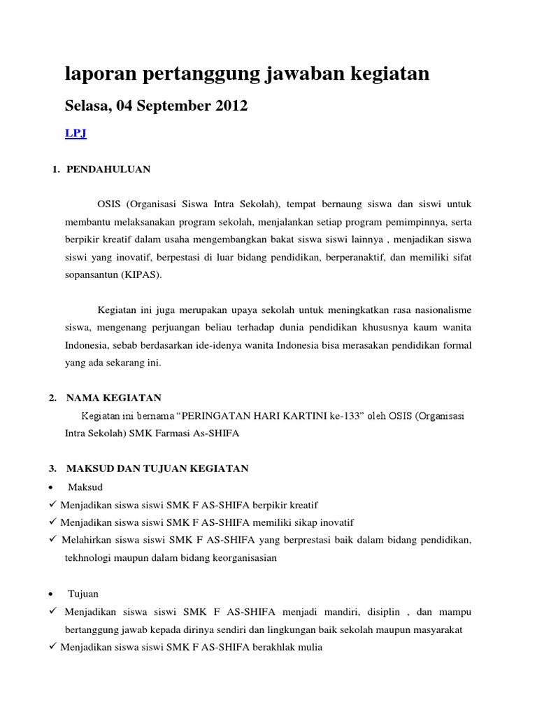 Contoh LPJ Kegiatan | PDF