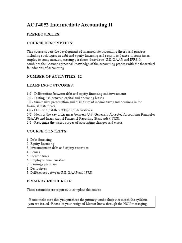 Act4052 Intermediate Accounting Ii Pdf International Financial