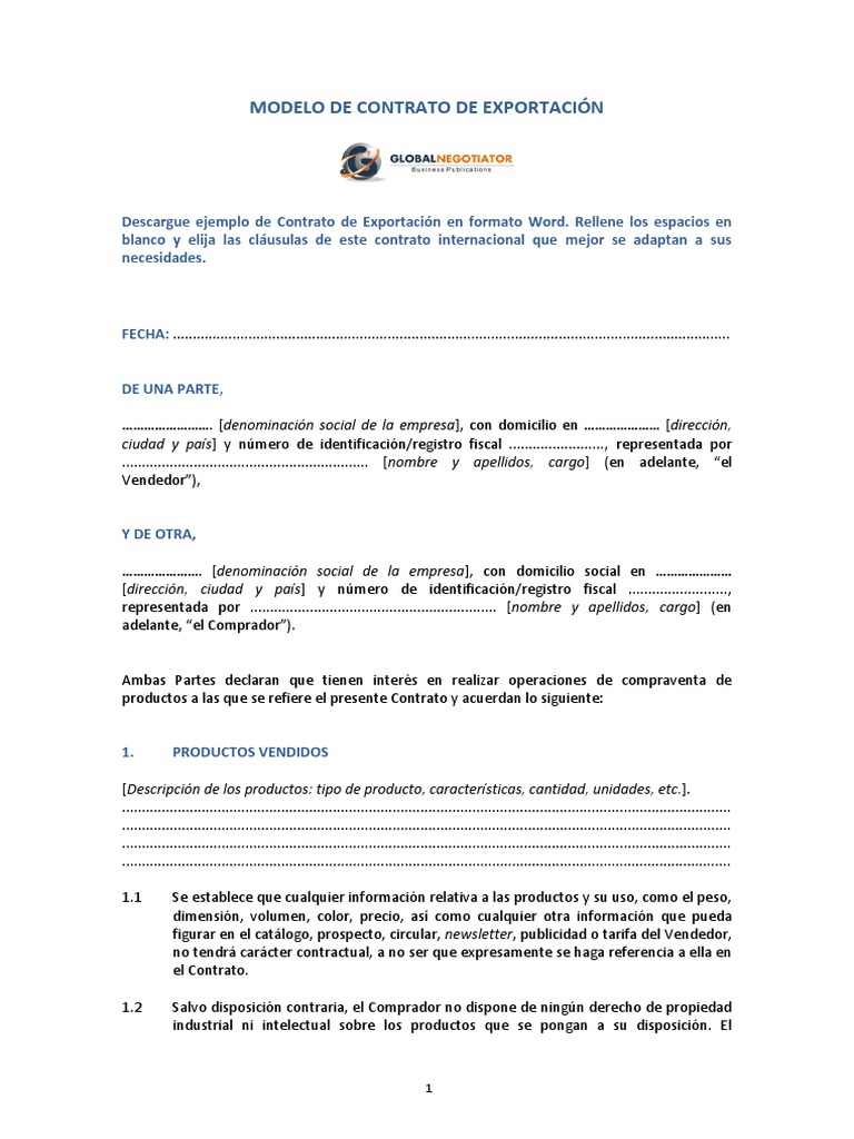 Modelo Contrato Exportacion Ejemplo | PDF