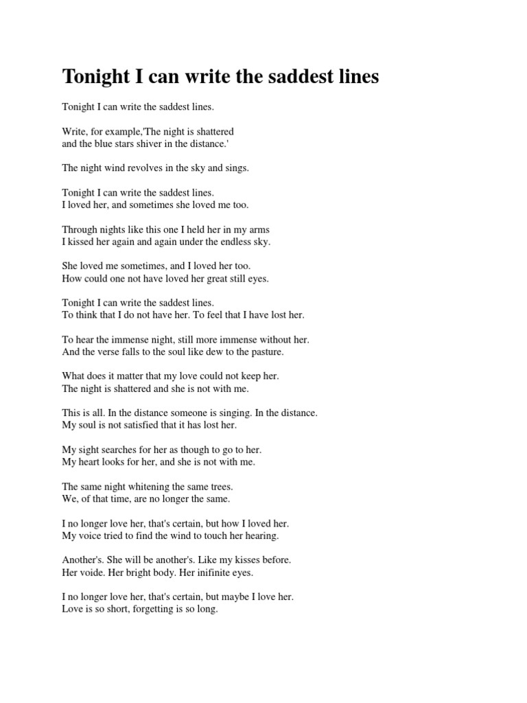 Tonight I Can Write The Saddest Lines | PDF