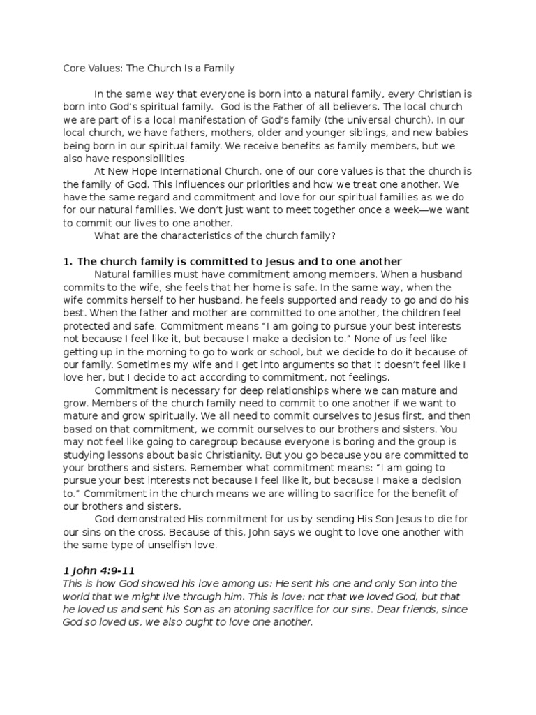 Church as God's Family: Core Values | PDF | David | Christian Church