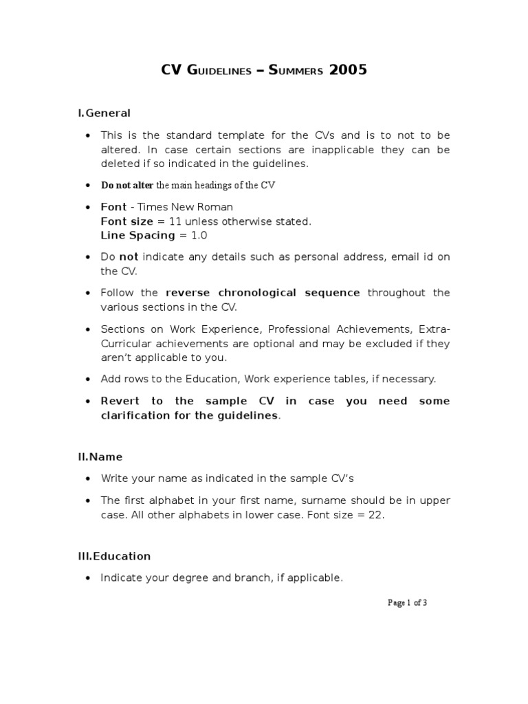 CV Guidelines | PDF
