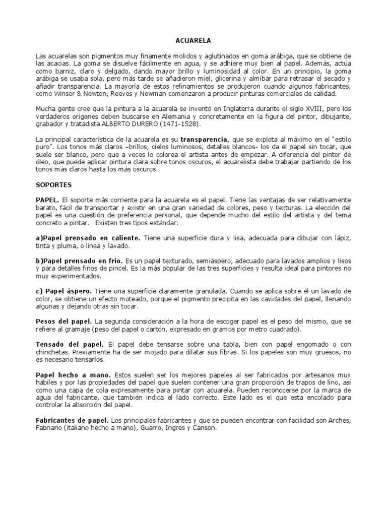 Ventajas y técnicas de la acuarela | PDF | Pintura con acuarelas | Pinturas