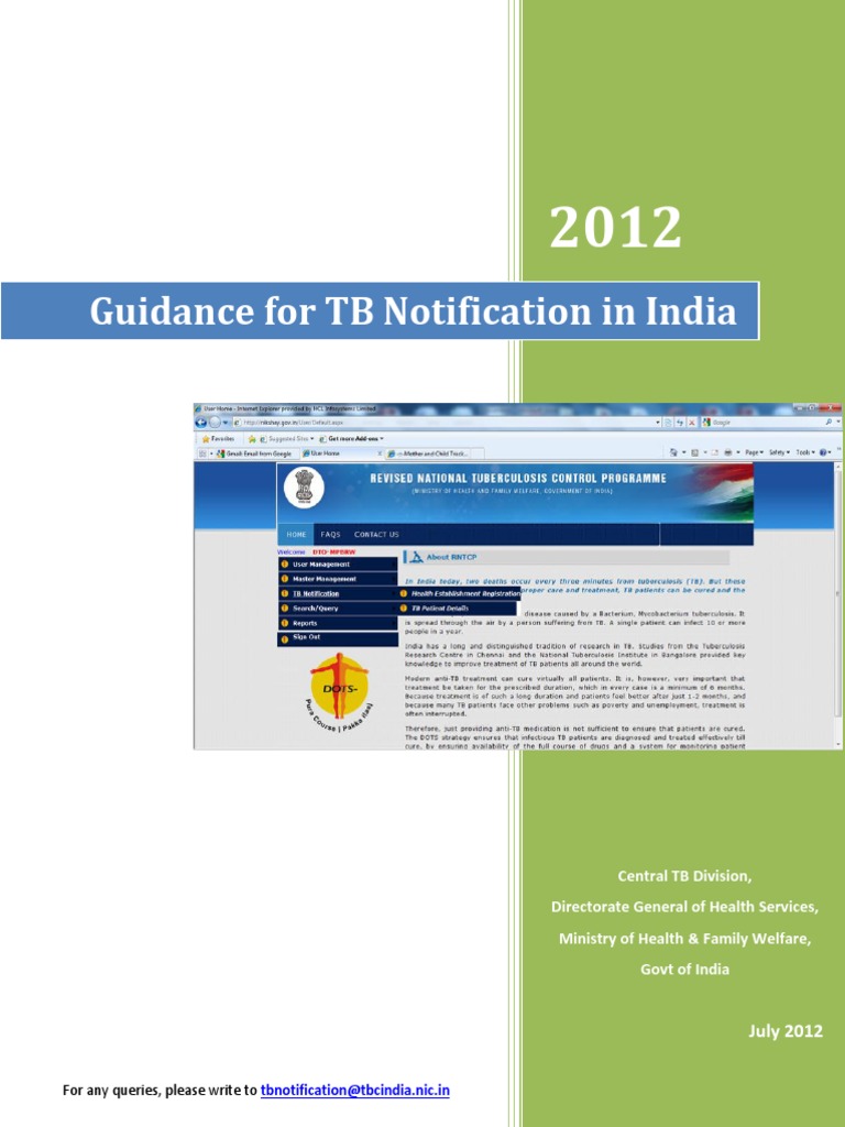 Guidance for TB Notification in India: Establishing a Tuberculosis ...