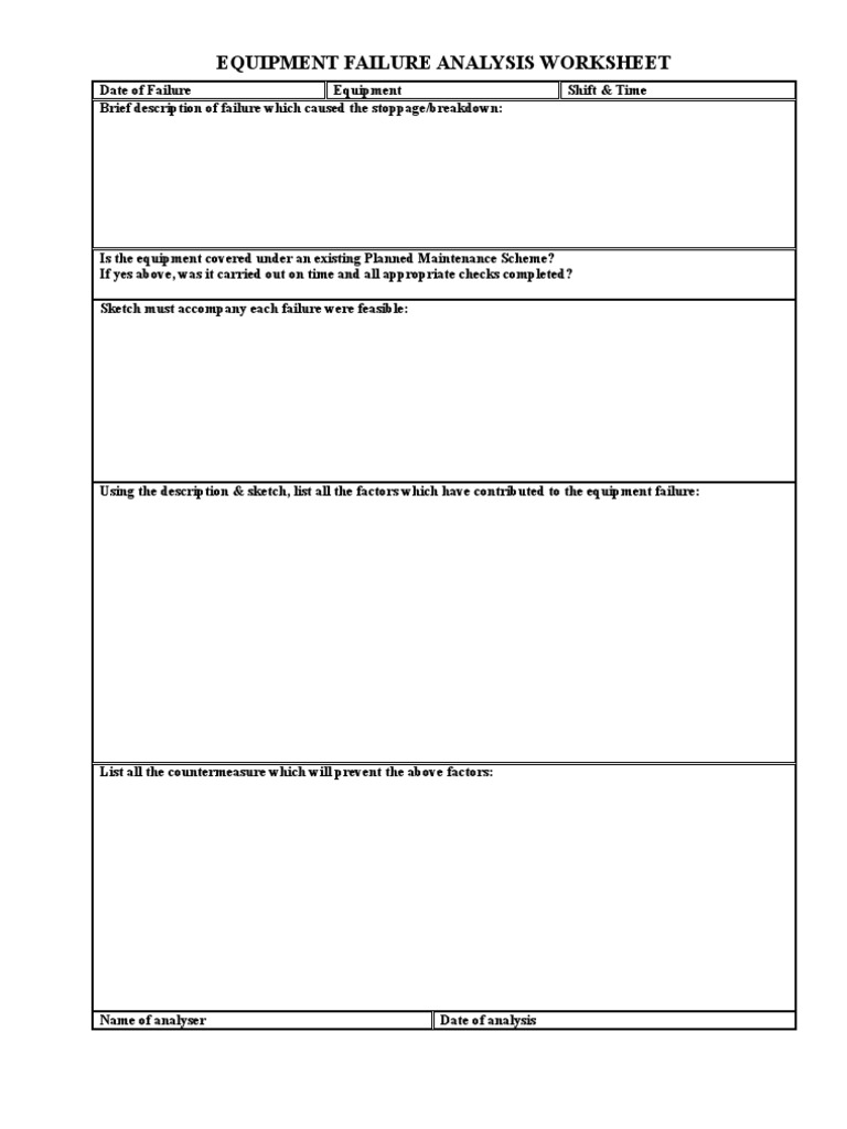 Equipment Failure Analysis Worksheet | PDF | Systems Engineering ...