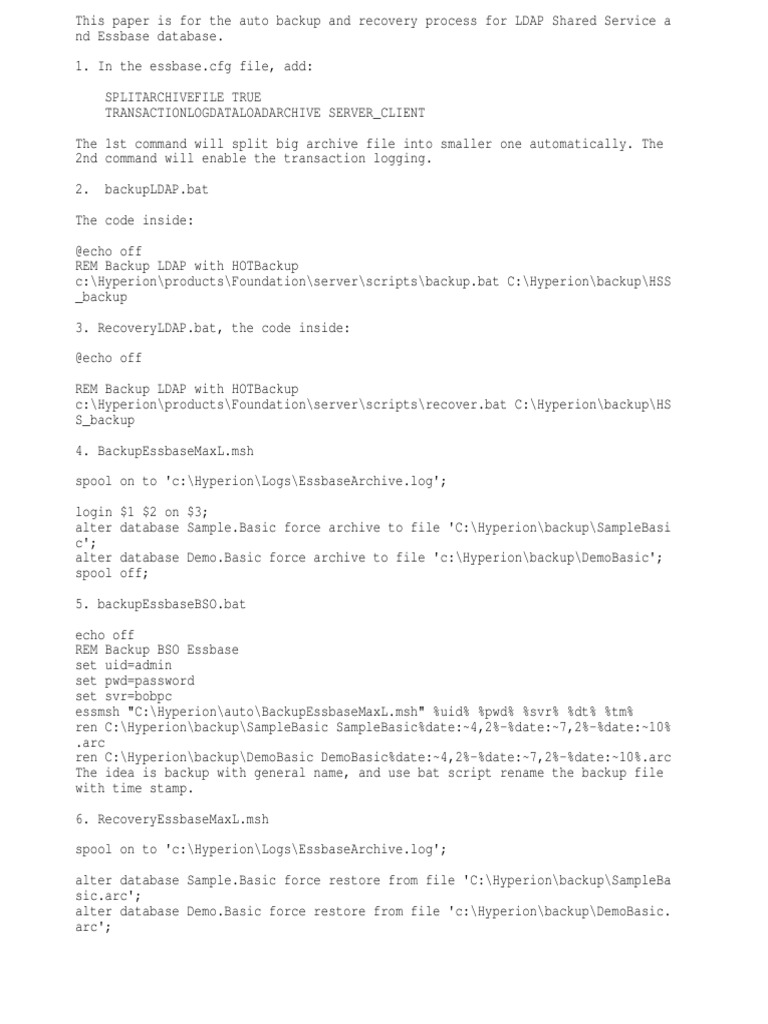 MAXL - Automated Backup of Essbase | PDF