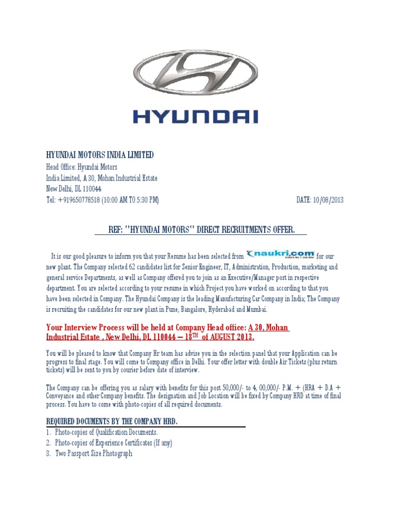 Hyundai Motors India Final Interview. | PDF | Email | Résumé
