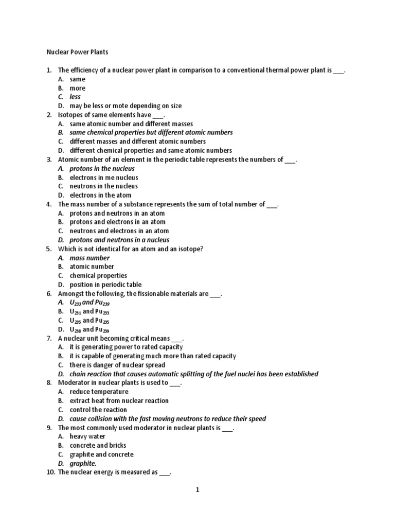 Nuclear Power Quiz | PDF | Nuclear Reactor | Nuclear Fission