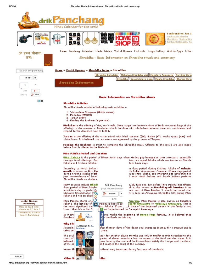 Shradh - Basic Information On Shraddha Rituals and Ceremony | PDF ...