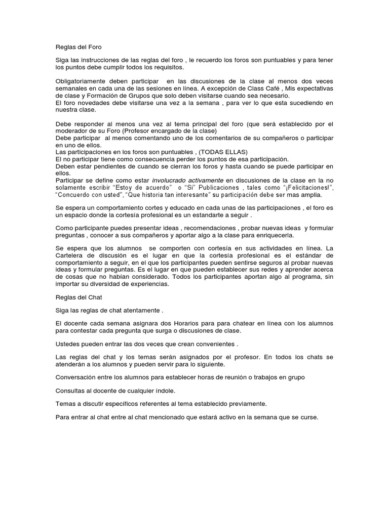 Reglas de Participación en Foros y Chats | PDF | Crecimiento personal y ...
