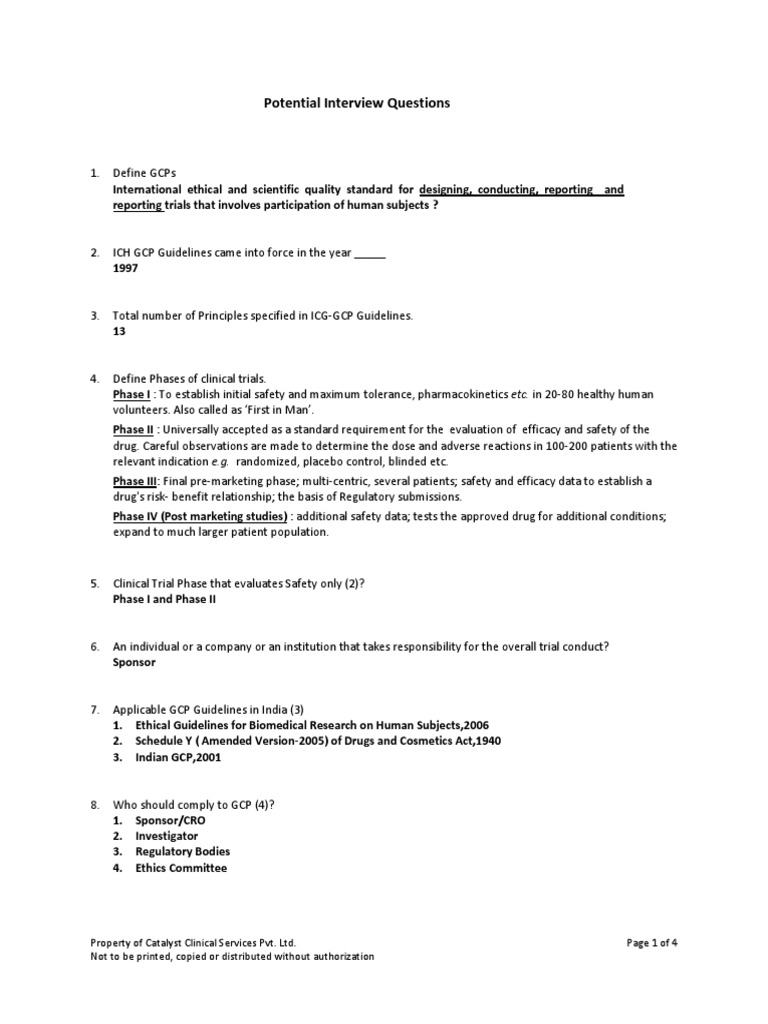 Potential Interview Questions | PDF | Clinical Trial | Pharmacy
