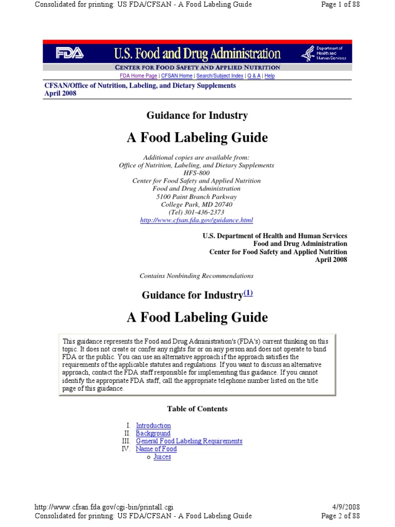 FDA Food Labeling Guide 2008 | PDF | Juice | Diet & Nutrition