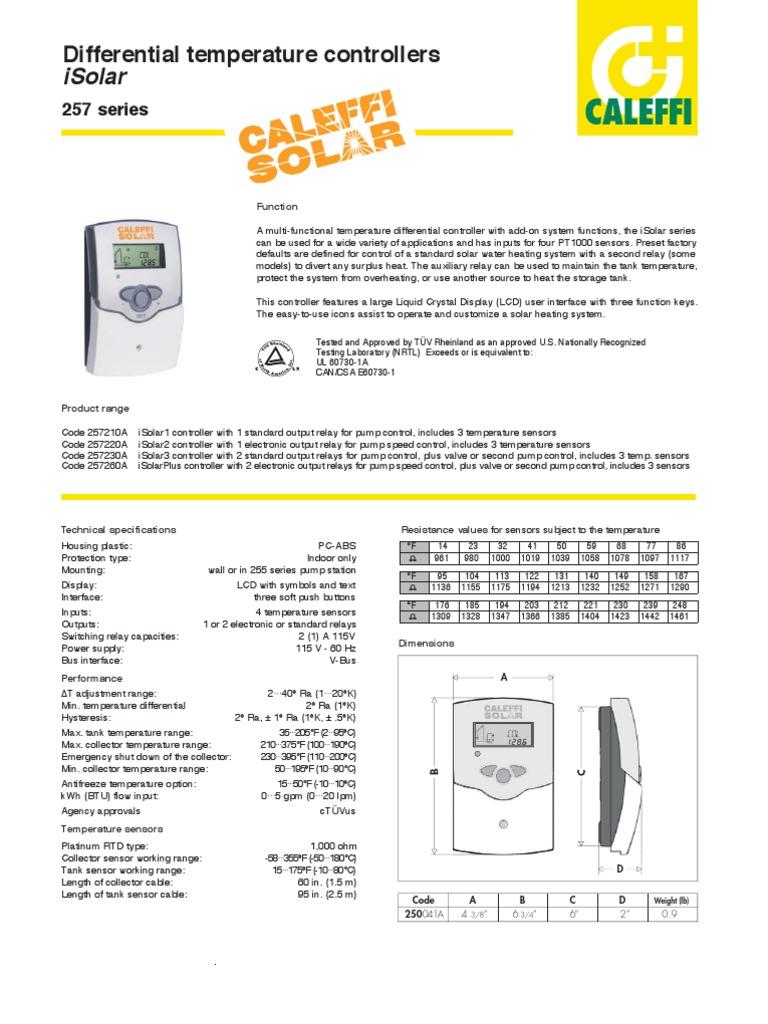 Caleffi Isolar Control Brochure | PDF | Relay | Pump