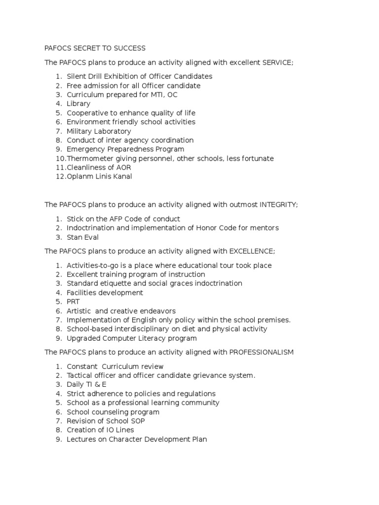 Pafocs Secret To Success | PDF
