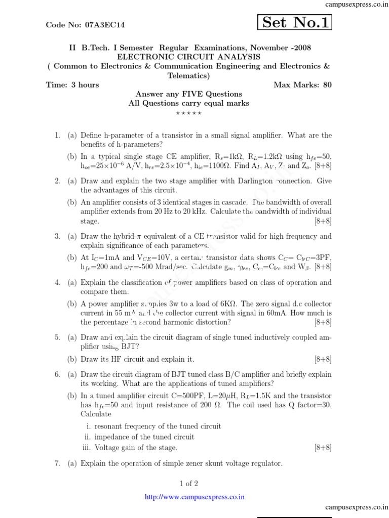 07a3ec14 Electronic Circuit Analysis | PDF | Amplifier | Electronic ...