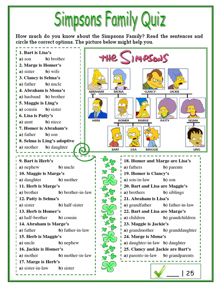Quiz Simpsons Family | PDF | Fictional Families | The Simpsons Episodes