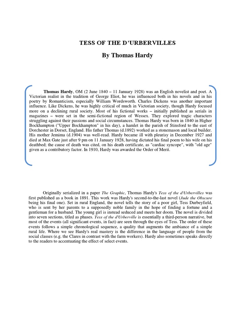 Tess of The D'Urbervilles by Thomas Hardy | PDF | Thomas Hardy | Tess ...