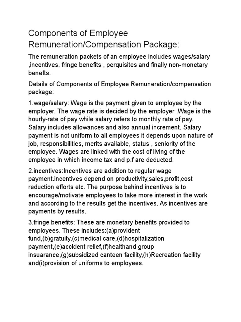 Components of Employee Remuneration Aniket | PDF | Employee Benefits | Wage