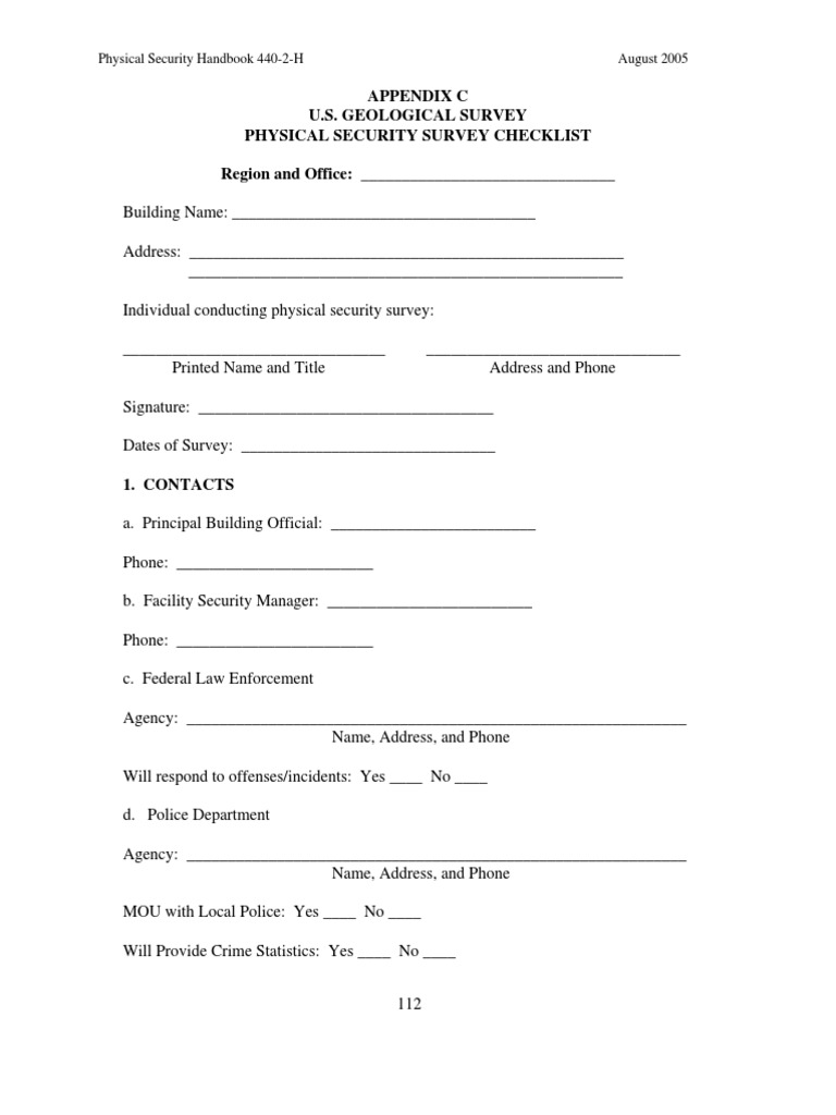Physical Security Survey Checklist Guide | PDF | Physical Security ...
