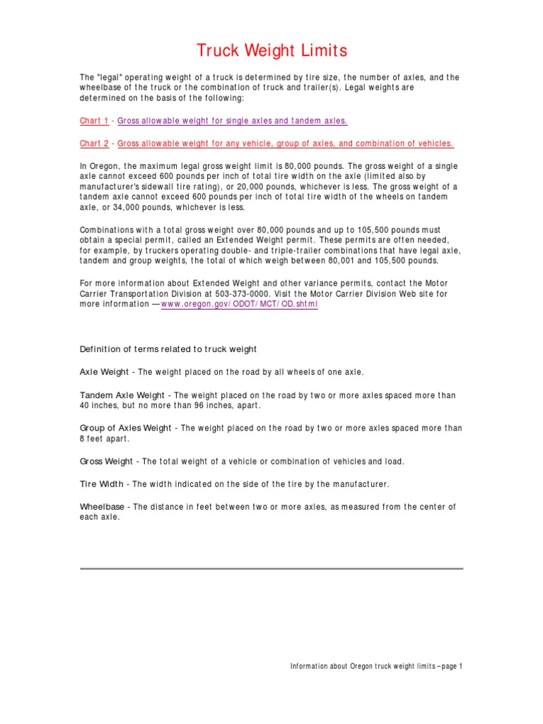 Oregon Truck Weight Limits Guide | PDF | Tire | Truck