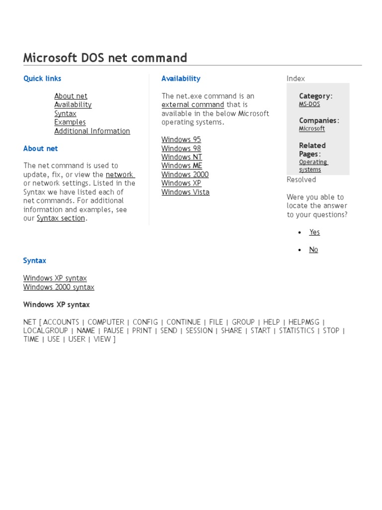 Ms DOS Networking Command | PDF | Dos | Microsoft Windows