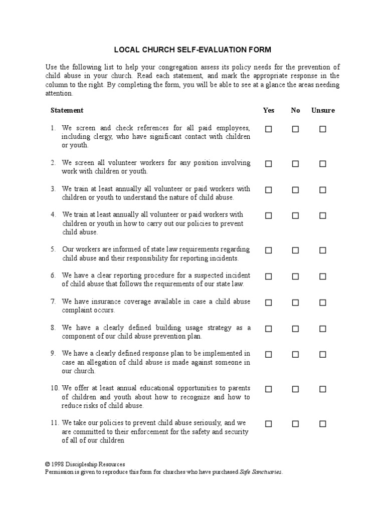 Self Evaluation Form | PDF | Child Abuse | Volunteering