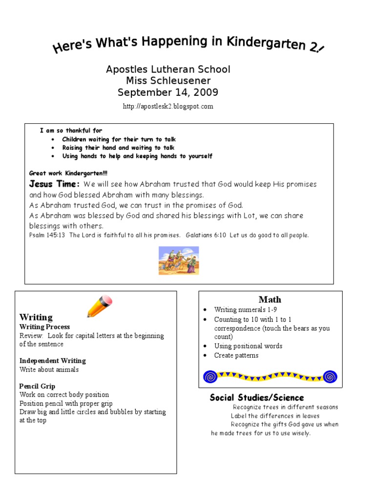 Kindergarten Weekly Lesson Overview | PDF