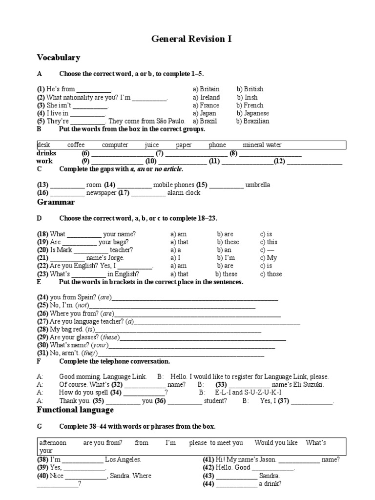 General Revision I (Elementary Level) | PDF | Linguistics | Semiotics