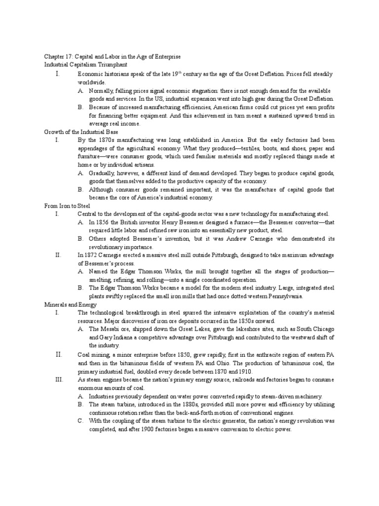 America's History Chapter 17: Capital and Labor in The Age of ...
