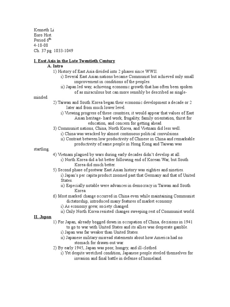 Kenneth's CH 37 Outline PT 1 | PDF | Japan | East Asia