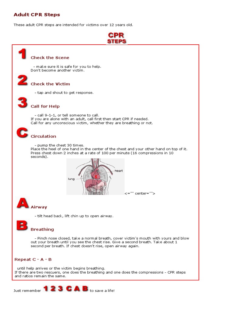 Adult Child Infant CPR Steps | Download Free PDF | Cardiopulmonary ...