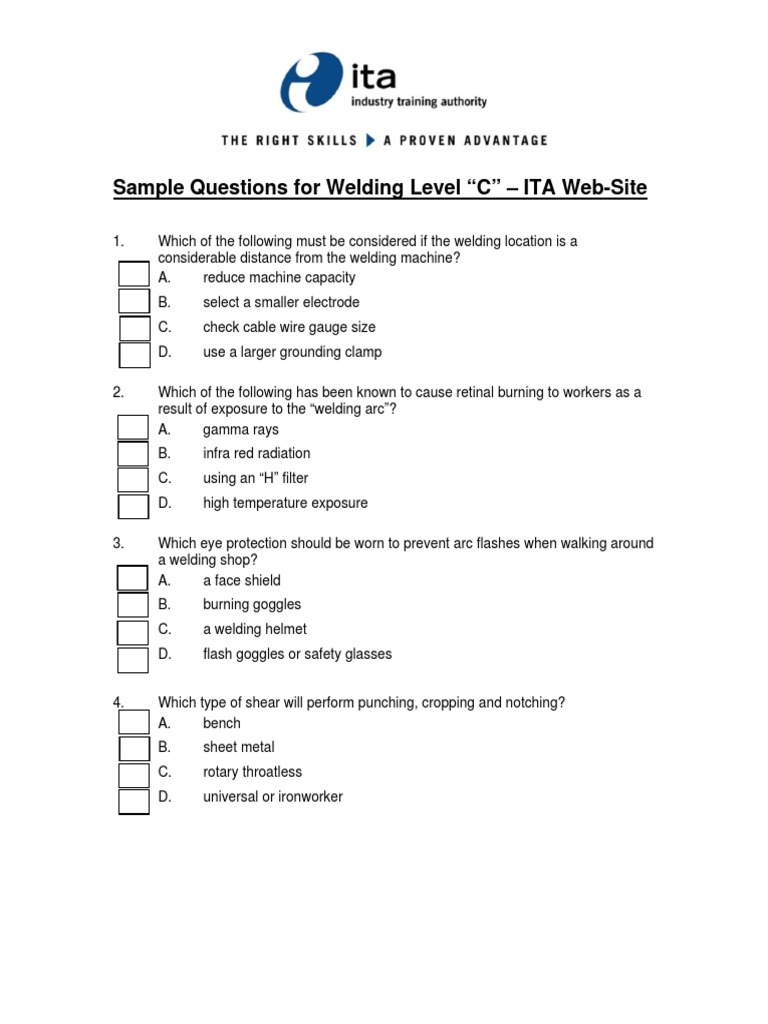 Welding Level C Practice Exam | PDF | Welding | Construction