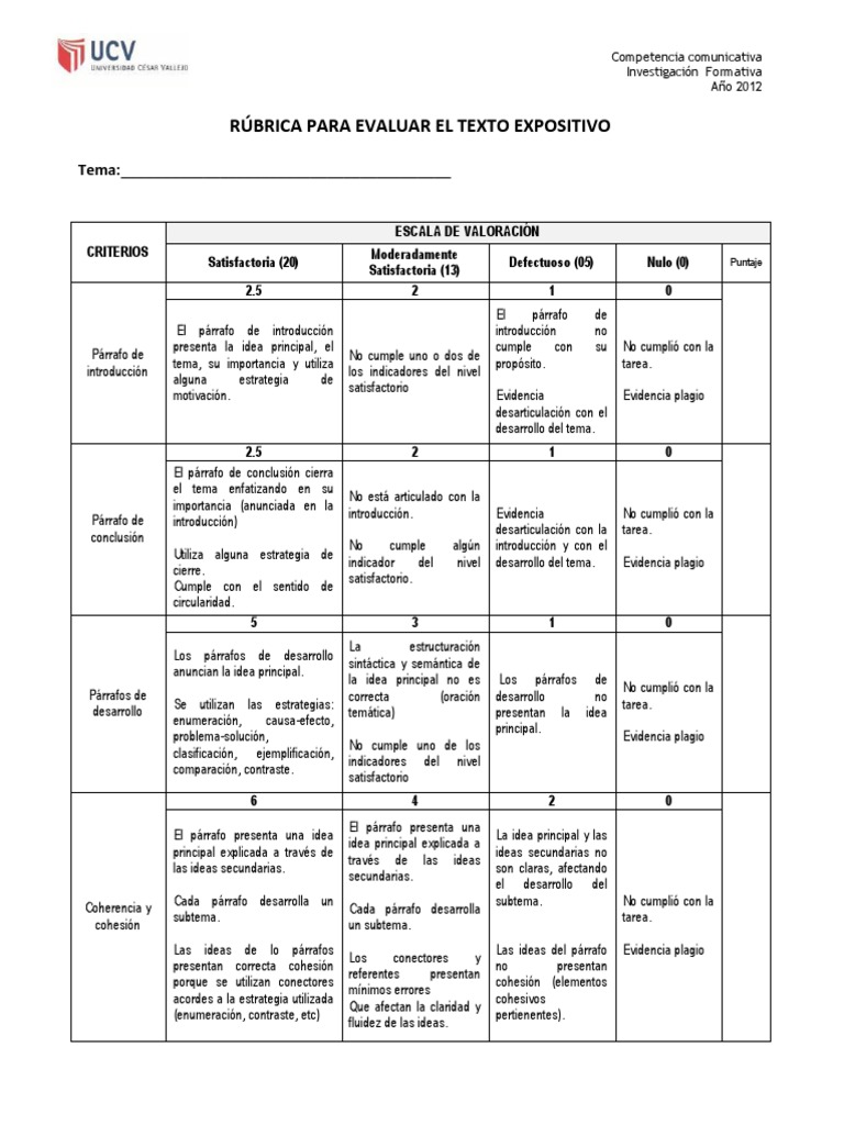 Rubrica para Evaluar El Texto Expositivo 1 | PDF | Párrafo | Plagio