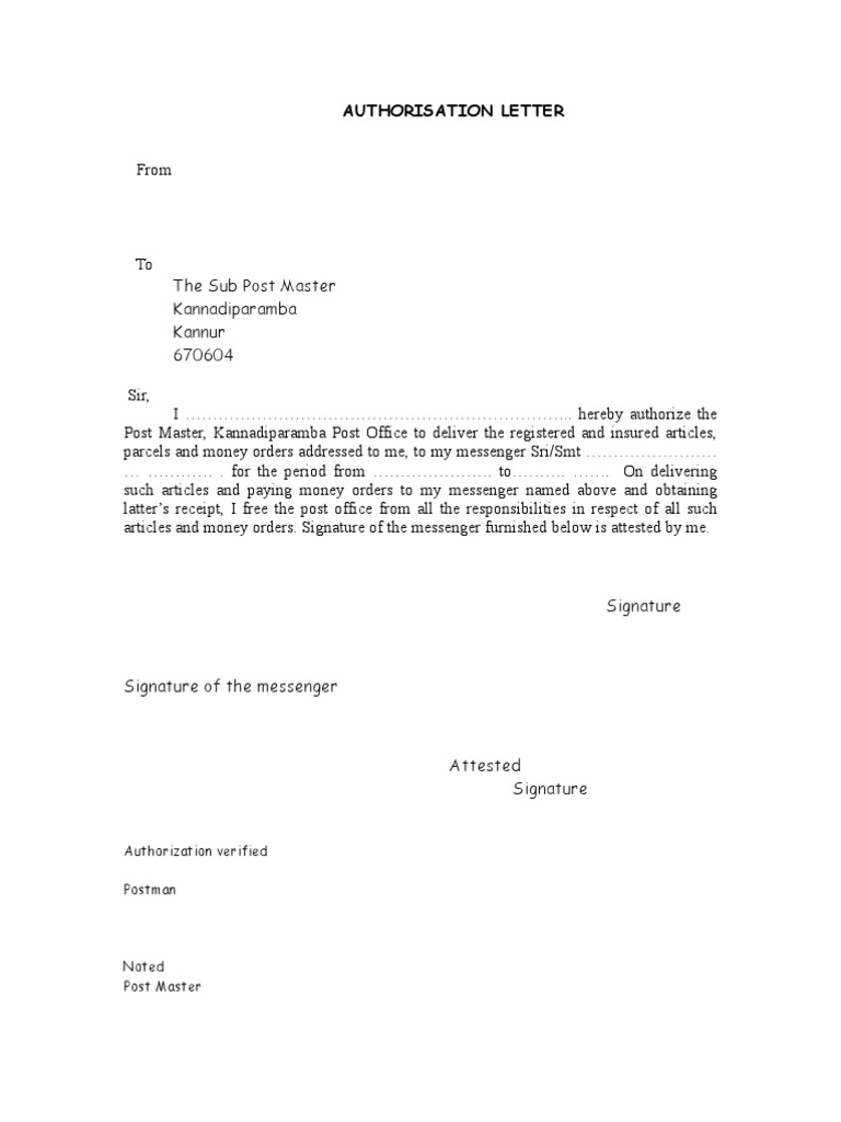 Authorisation Letter | PDF | Money Order | Postal System