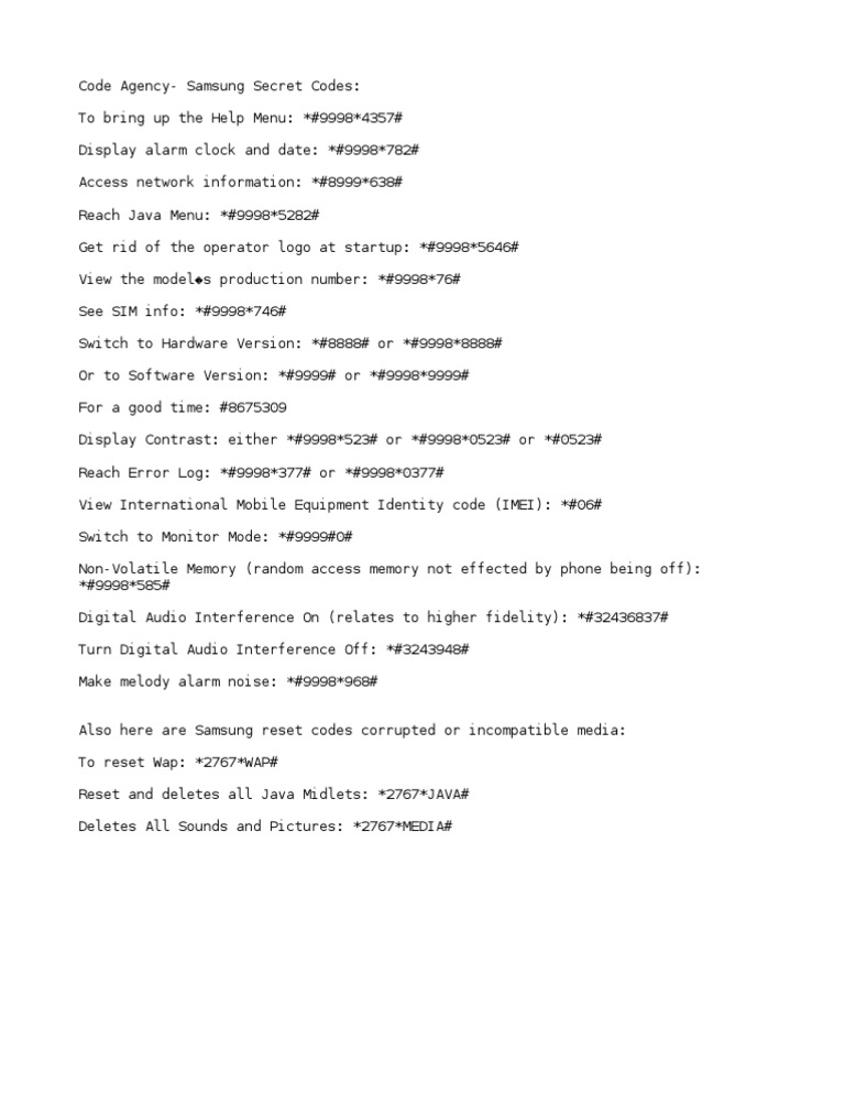 Samsung Phone Secret Codes | PDF Samsung Phone Secret Codes | PDF