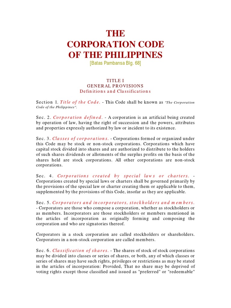 Corporation Code of the Philippines | PDF | Corporations | Preferred Stock