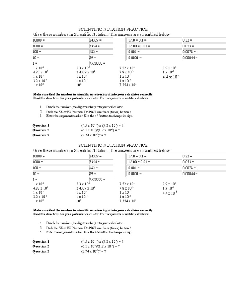 Scientific Notation Practice | PDF | Mathematical Notation | Notation