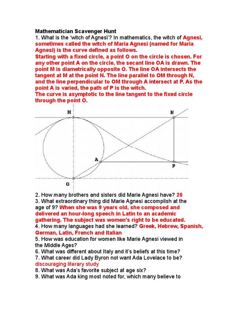 Mathematicians Scavenger Hunt | PDF | Leonhard Euler | Teaching Mathematics
