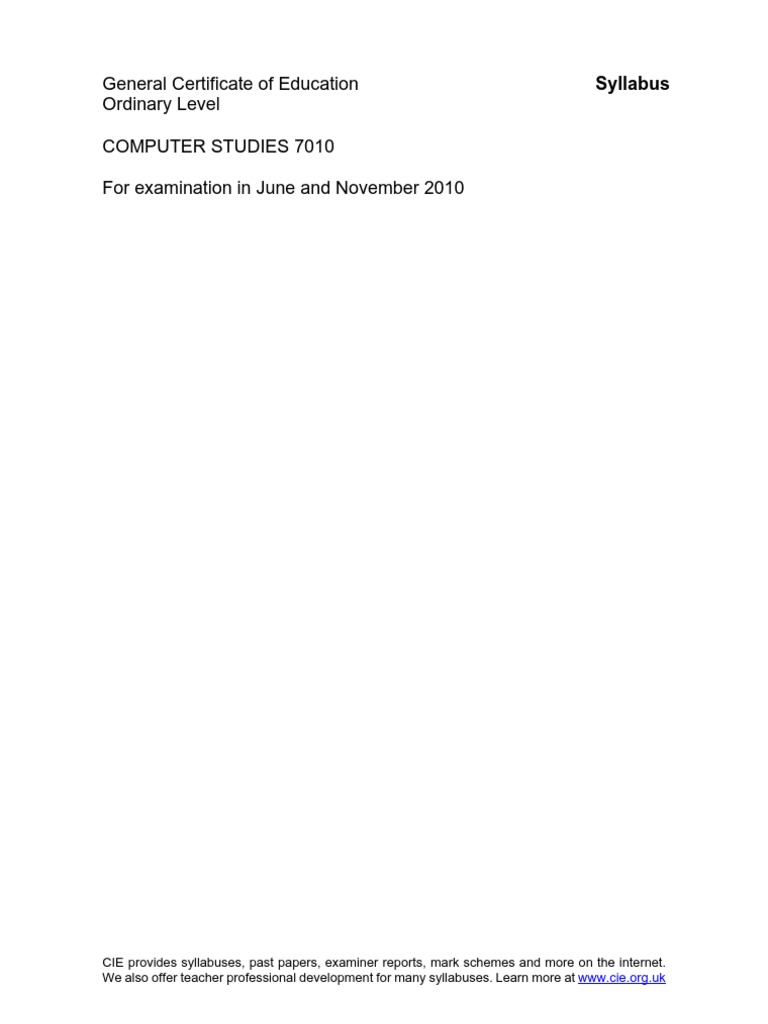 General Certificate of Education Syllabus Ordinary Level Computer ...