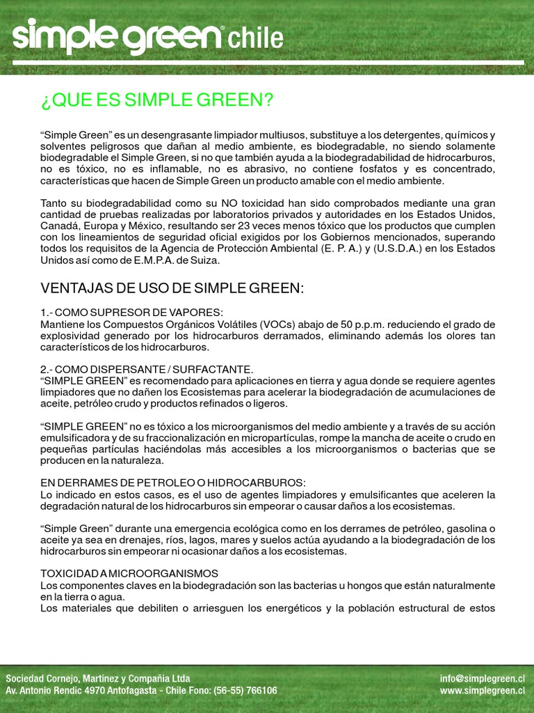 Simple Green Ficha Tecnica | Biodegradación | Petróleo