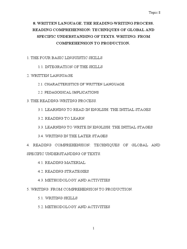Written Language. The Reading-Writing Process. Reading Comprehension ...