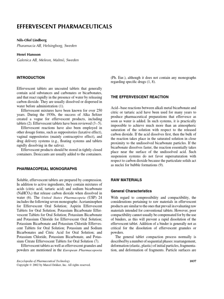 Effervescent Pharmaceuticals | PDF | Tablet (Pharmacy) | Sodium Bicarbonate