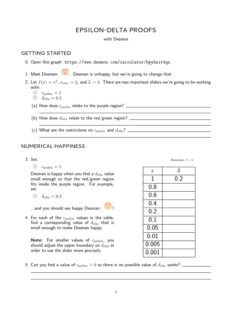 Epsilon Delta Proofs With Desmos | PDF